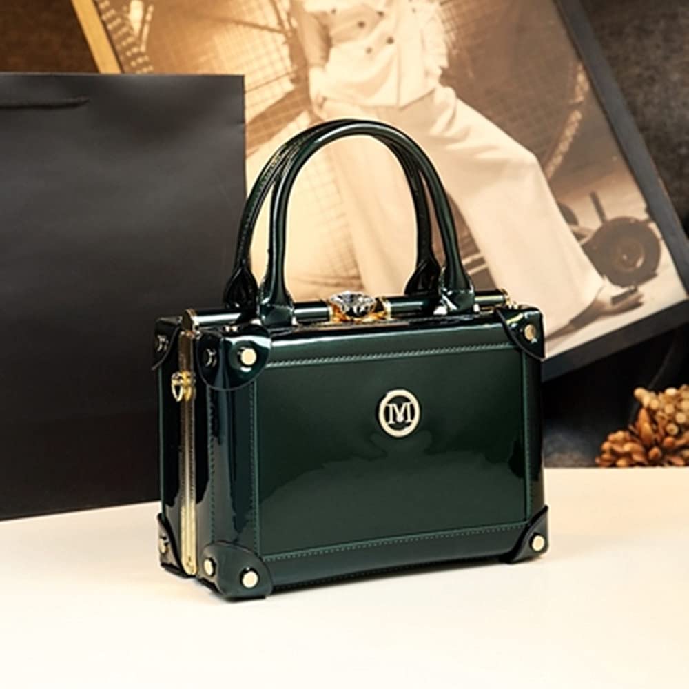 HANSOMFY Fashion Women's Top Handle Satchel Handbags Leather Evening Bag Purses Small Hard Square Box Shoulder Bags (Large Green)