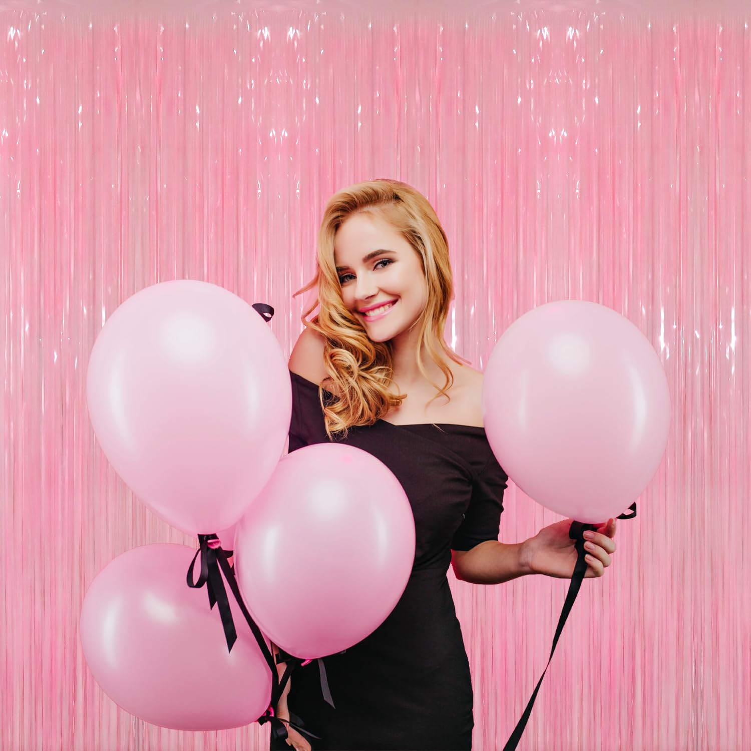 GOER 3.2 ft x 8.2 ft Metallic Tinsel Foil Fringe Curtains Party Photo Backdrop Party Streamers for Birthday,Graduation,New Year Eve Decorations Wedding Decor(1 Pack,Candy Pink)