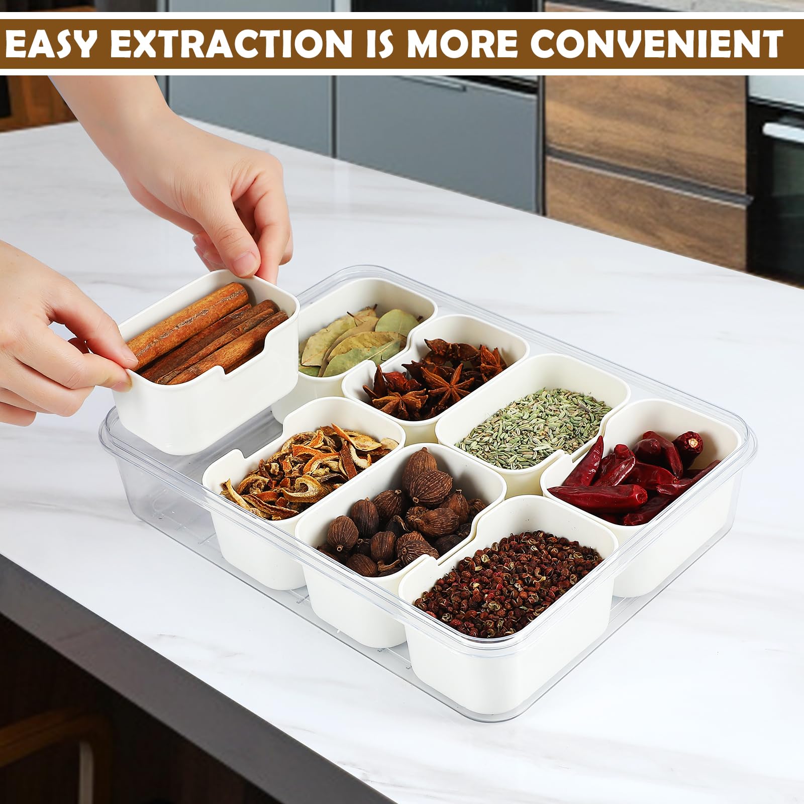 NOIRUC-CZ Divided Clear Snackle Box with Lid and Handle Food Serving Tray Fruit & Veggie Container with 8 Detachable Dividers Portable Snack Platters Charcuterie Board Container for Party, Travel (1)