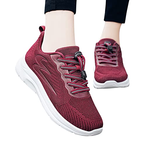 FASDNENDYS Fashion Summer and Autumn Women Shoes Fly Woven Mesh Breathable Comfortable Lightweight Collapsible Flats Red