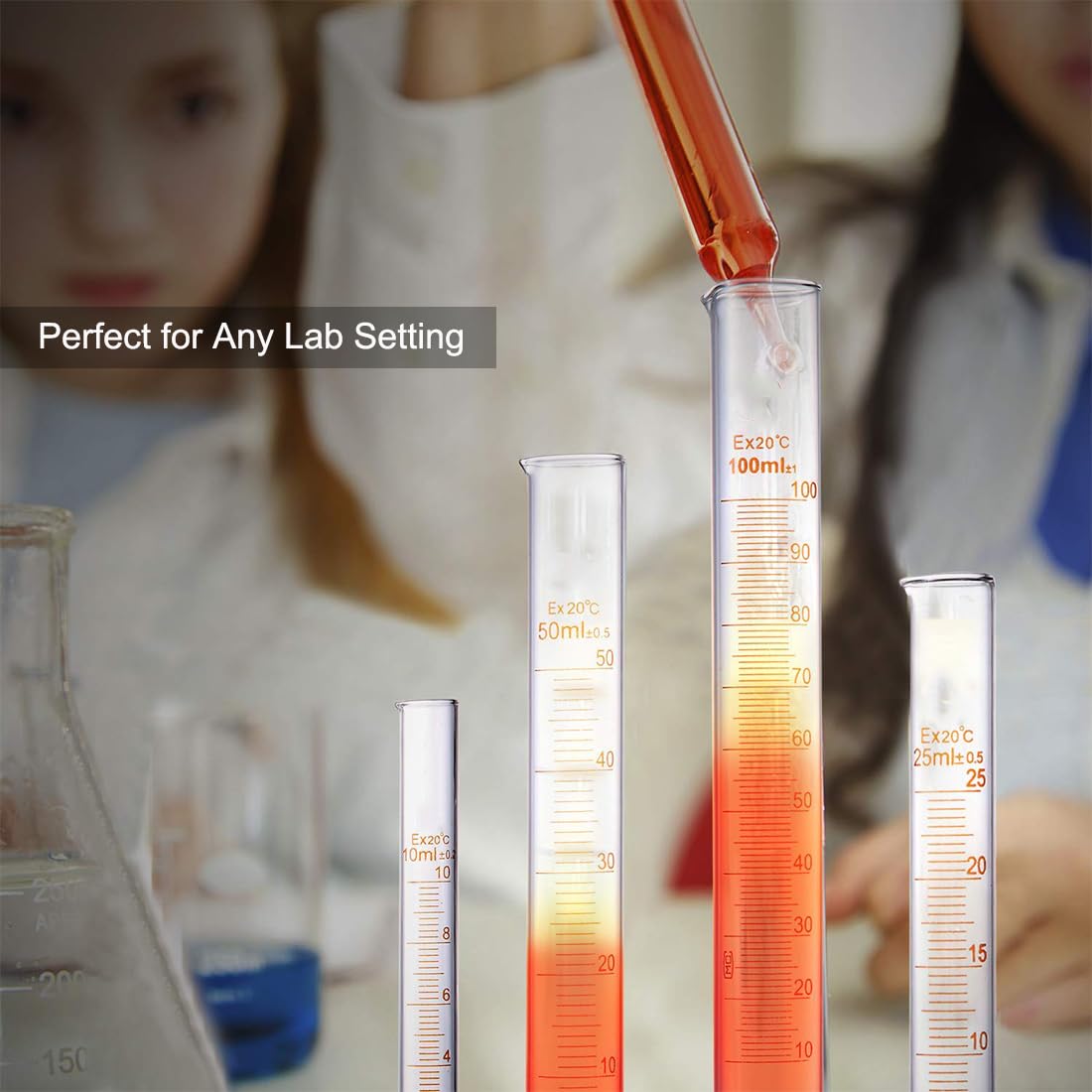 ZEEROQOLAB Lab Glassware Set, Beaker Glass Cylinder Pipettes Set, 5pcs Thick Glass Graduated Beaker, 4pcs Glass Measuring Cylinder with 4pcs Glass Stirring Rod and 2pcs Cleaning Brush