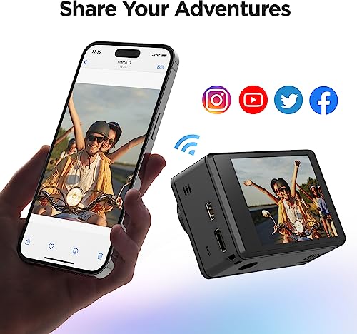 TIMNUT 4K Action Camera Touchscreen - Dual Screen Ultra HD EIS WiFi Sports Camera,40M Waterproof Camera 170°Wide Angle Vlog Camera 20MP Underwater Camcorder with Remote Control and 2 Batteries