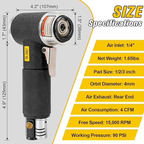 Mini Air Sander 1/2/3 Inch Pneumatic Small Orbital Sander for Auto Body Work, Mini Polisher with 45PCS Sanding Discs + 3PCS Backing Pads