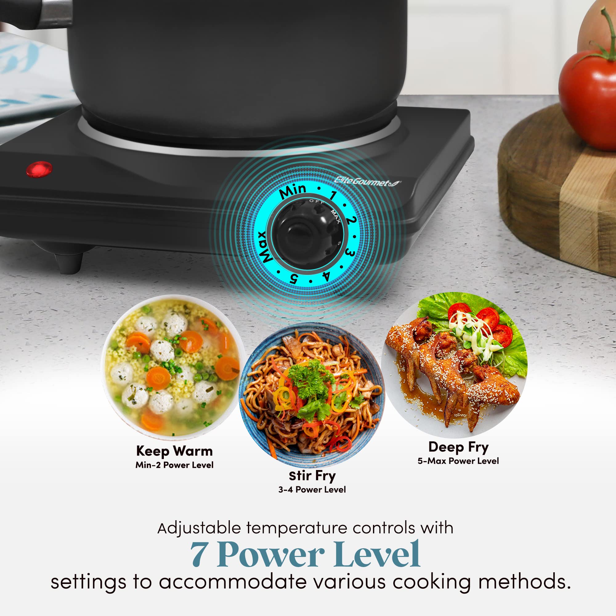 Elite Gourmet ESB-301BF# Countertop Single Cast Iron Burner, 1000 Watts Electric Hot Plate, Temperature Controls, Power Indicator Lights, Easy to Clean, Black
