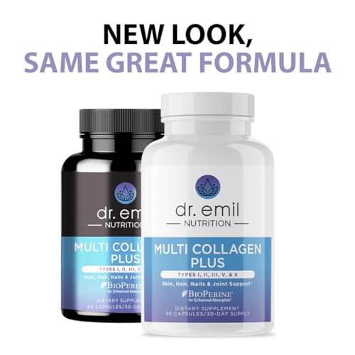 DR. EMIL NUTRITION Multi Collagen Pills - Collagen Supplements to Support Hair, Skin, Nails, & Joints - Hydrolyzed Collagen Supplements for Women with Types I, II, III, V & X - 90 Capsules