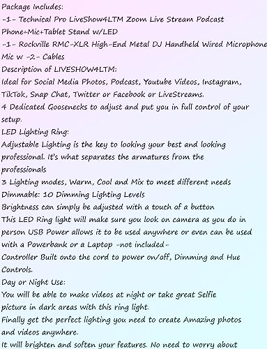 Elite LIVESHOW 4LTM Social Media YouTube Streaming Mic+Selfie Light+Phone+Tablet Holder LIVESHOW4LTM+RMC-XLR Social ROCKGAFFBLACK