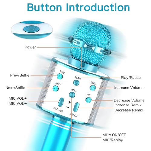 IJO Handheld Bluetooth Karaoke Microphone-Kids Birthday Wireless Mic Singing Toys-Gifts for Age 3 4 5 6 7 8 9 10 Years Old Girls and Boys(Blue)