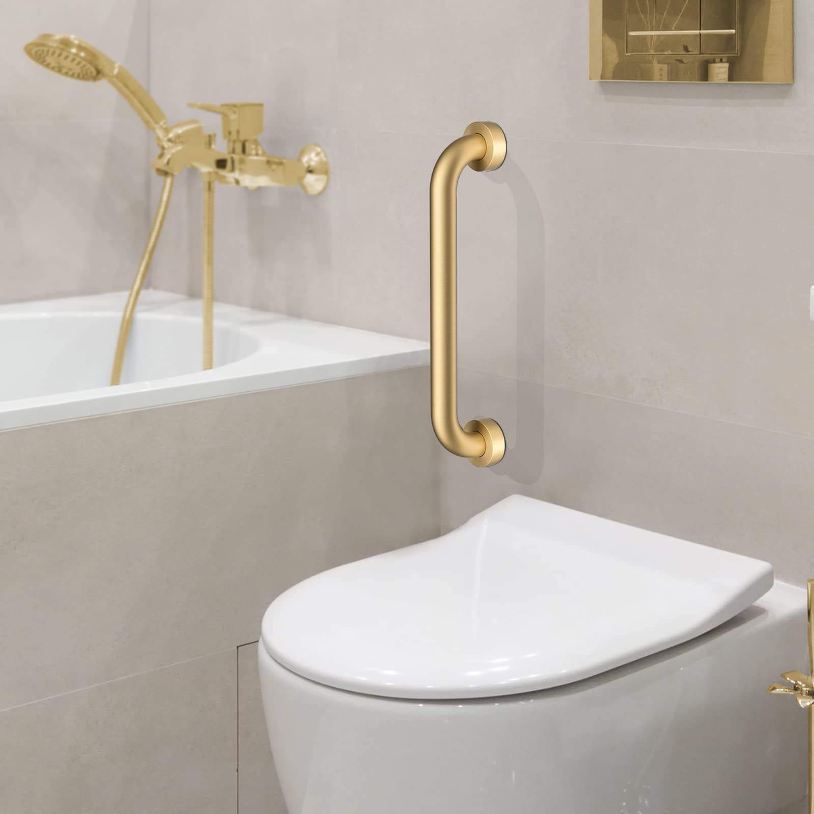 Esnbia 15“ Grab Bar Handle for Bathroom Toilet Bathtubs and Showers, Brushed Gold