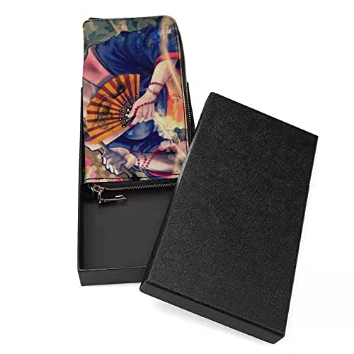 FunnyStar Beautiful Japanese Geisha Women's Long RFID Hand Wallet Wristlet Clutch Purse PU Leather Handbag with Wrist Strap