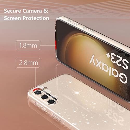 KSWOUS Glitter Case for Samsung Galaxy S23 Plus, with Screen Protector[2 Pack], Clear Bling Sparkly Cute Shockproof Protective Slim Cover for Women Girls for S23 Plus Case