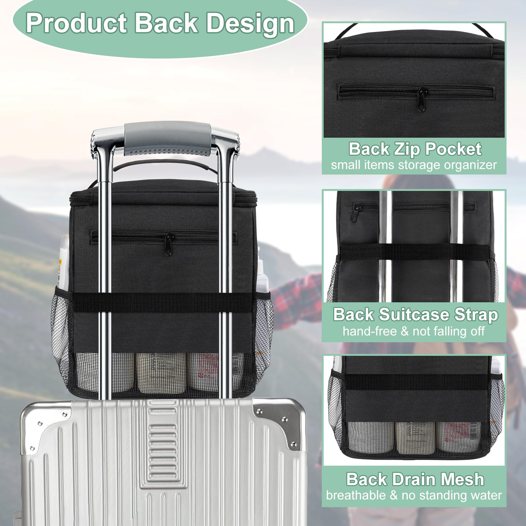 Portable Shower Caddy Dorm, Large Capacity Shower Caddy Tote Bag for College Dorm Room Essentials, Quick Dry Hanging Toiletry Bag for College Student Bathroom Camping Gym Travel Essentials (Black)