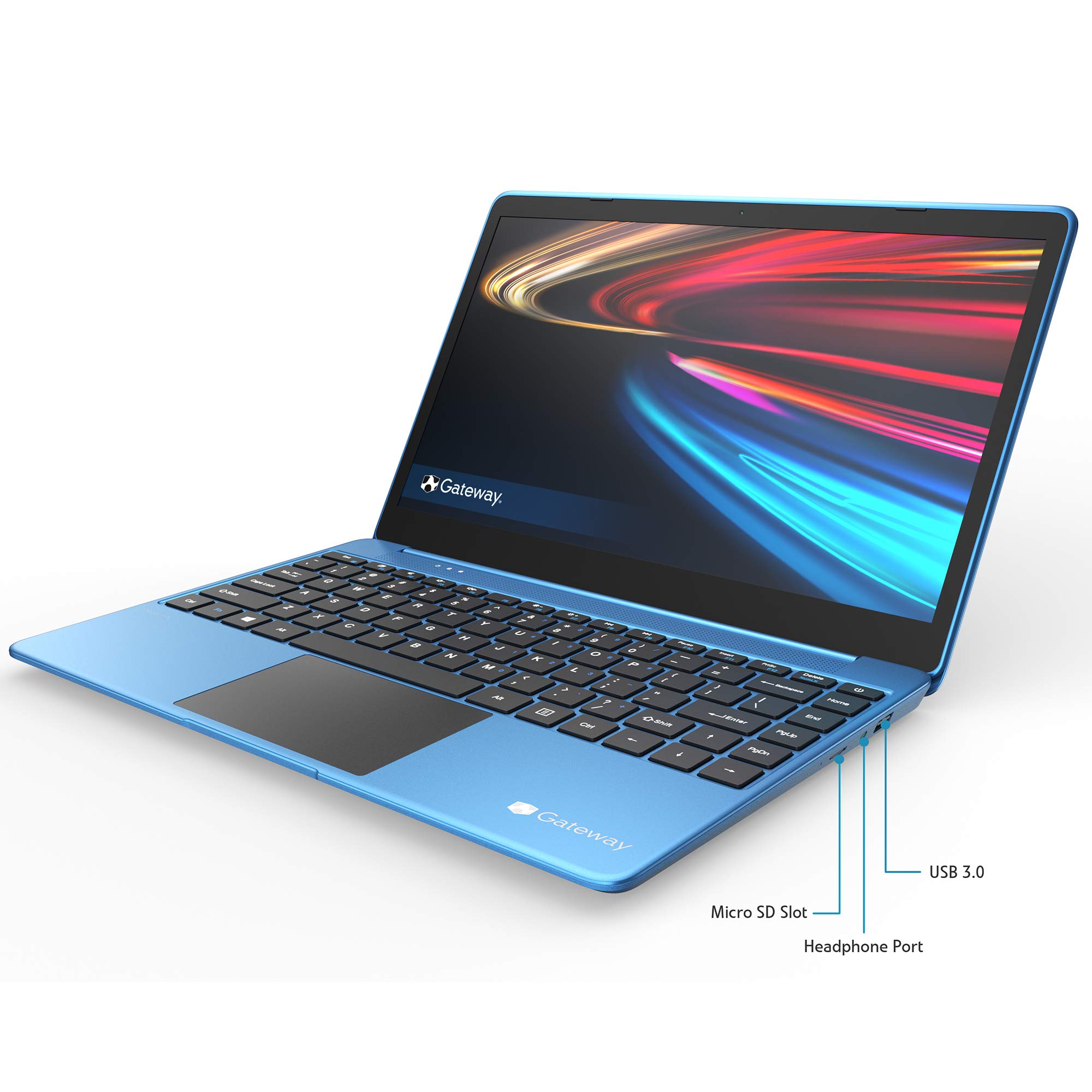 Gateway 14.1" Ultra Slim Notebook, FHD, Intel Celeron, Dual Core, 4GB/64GB, Tuned by THX Audio, Mini HDMI, Cortana, 1MP Webcam, Windows 10 S, Blue (Renewed)