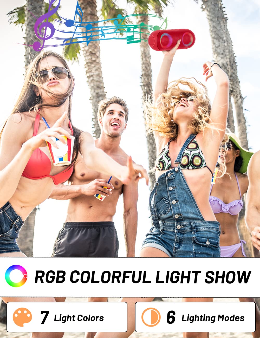 NOTABRICK Bluetooth Speakers, Portable Speakers Bluetooth Wireless(100FT Range) with 30W Loud Stereo Sound, IPX7 Waterproof Shower Speakers, RGB Multi-Colors Rhythm Lights, 1000mins Playtime
