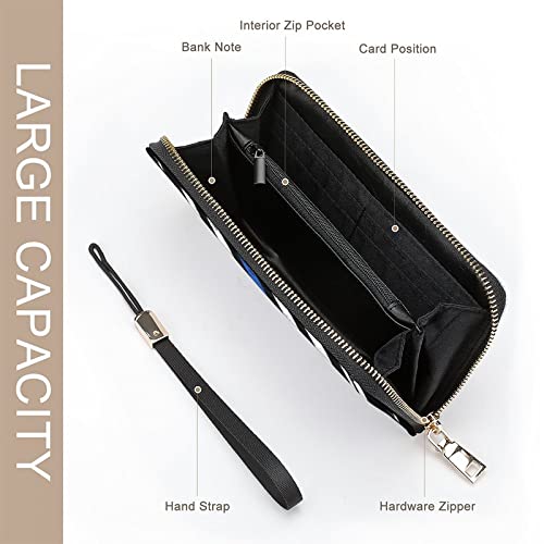 FunnyStar Thin Blue Line American Flag Women's Long RFID Hand Wallet Wristlet Clutch Purse PU Leather Handbag with Wrist Strap