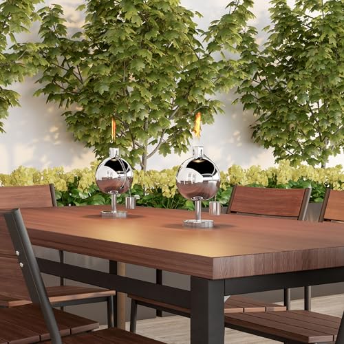 Table Top Torch Canister - 10in Tall Stainless Steel Refillable Citronella Torches Outdoor - Tabletop Torches for Outside Patio or Deck - Oil Lamp Outdoor Lighting by Pure Garden