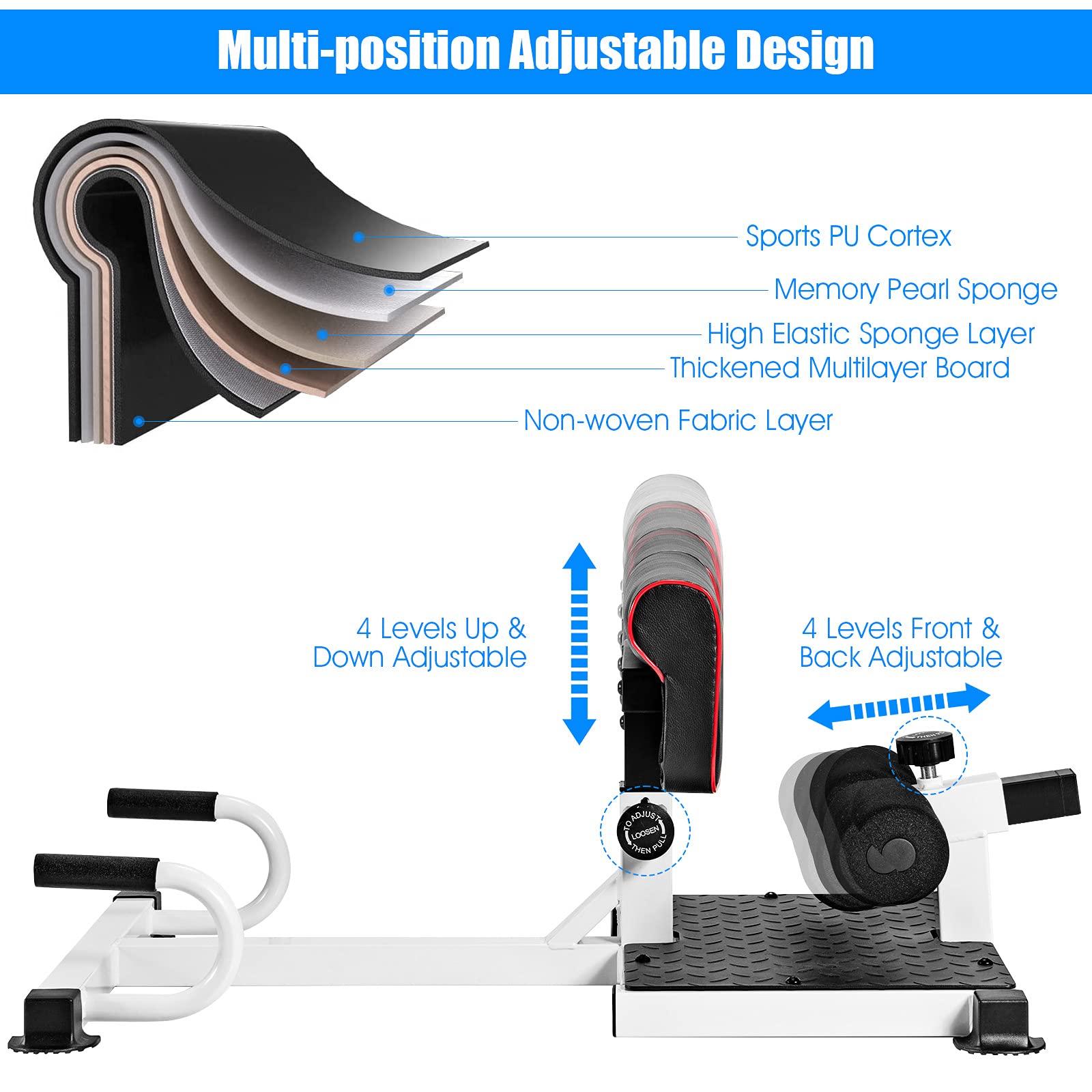 Goplus Deep Sissy Squat Machine, 3-in-1 Hip Thrust Sit up Exercise Equipment for Core Training, Sit-ups, Push-ups, Leg Exercises, Glute Workout Station Sissy Squat Bench for Home Gym Use