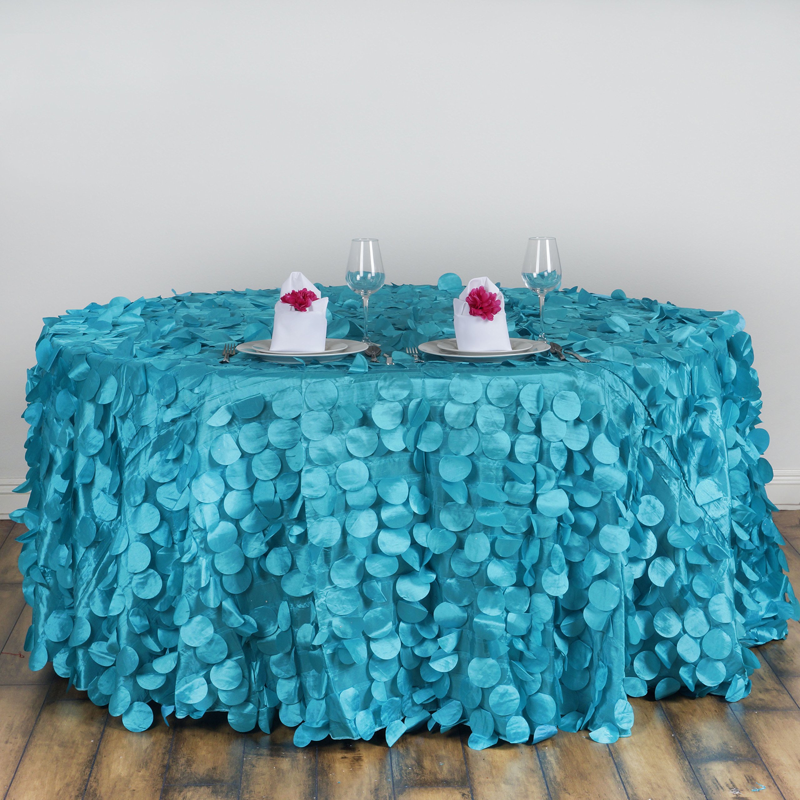 TABLECLOTHSFACTORY Vibrant Flamingo Petals 120 Round Tablecloth Turquoise