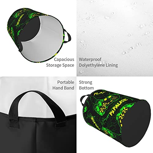 TIXYFAN Abstract Game joysticks Cool Grunge Green Laundry Hamper with Handle Laundry Basket Foldable Durable Clothes Hamper Laundry Bag Toy bin for Bathroom Bedroom Dorm Travel