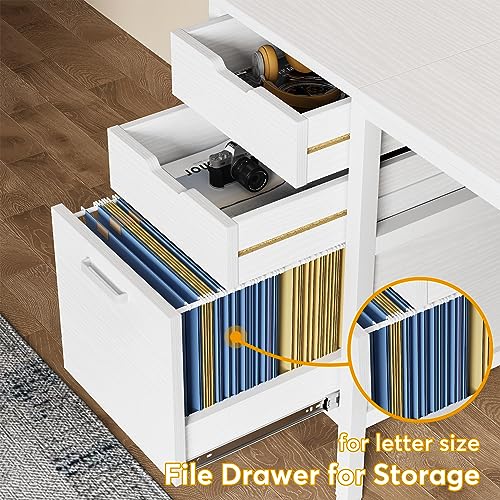 Tribesigns L Shaped Desk with File Drawer Cabinet, 59 Inch Corner Desk L Shaped Computer Desk with Drawers, PC Table Writing Desk for Home Office, White