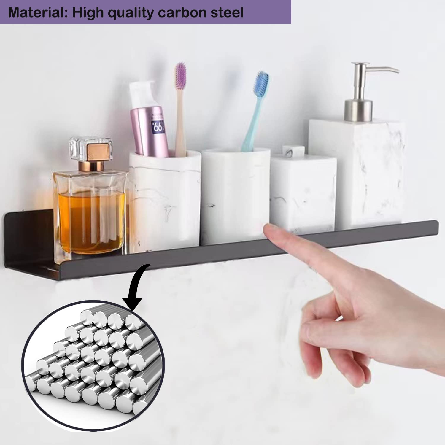 lifewinimall Shower Shelf No Drilling 2 Pack,Metal Kitchen Shelves Wall Mounted,Bathroom Countertop Organizer,Black Floating Shelf Organizer for Bathroom & Kitchen Storage (Black 40m)