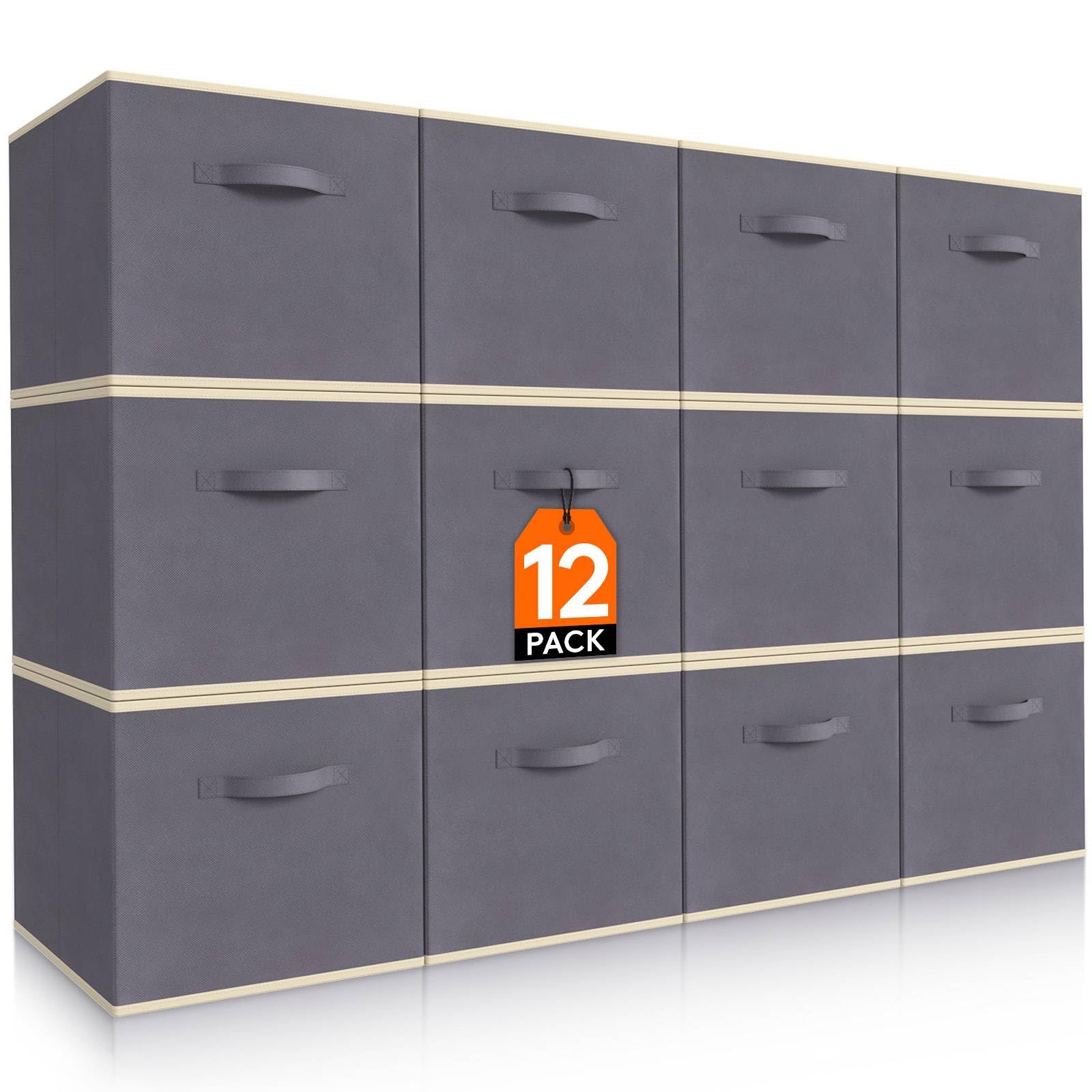 Lifewit 12 Packs Storage Cubes, 11 Inch Cube Storage Bins, Foldable Decorative Fabric Storage Baskets for Organizing Home Organizers with Handles for Shelves, Closet, Grey