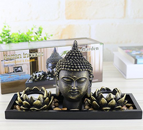 Tabletop Buddha Head Lotus Tea Light Candle Holder Home Decor Relaxing Gift Zen Garden Series