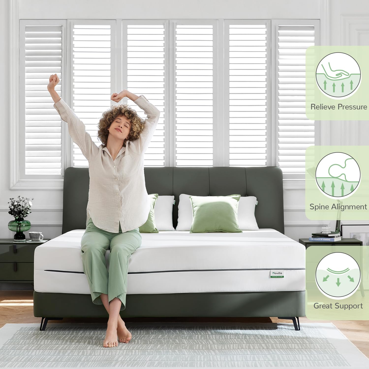 Novilla King Size Mattress, 10 Inch Memory Foam Mattress for Motion Isolating, Pressure Relief & Cool Sleep, Mattress King in a Box, White
