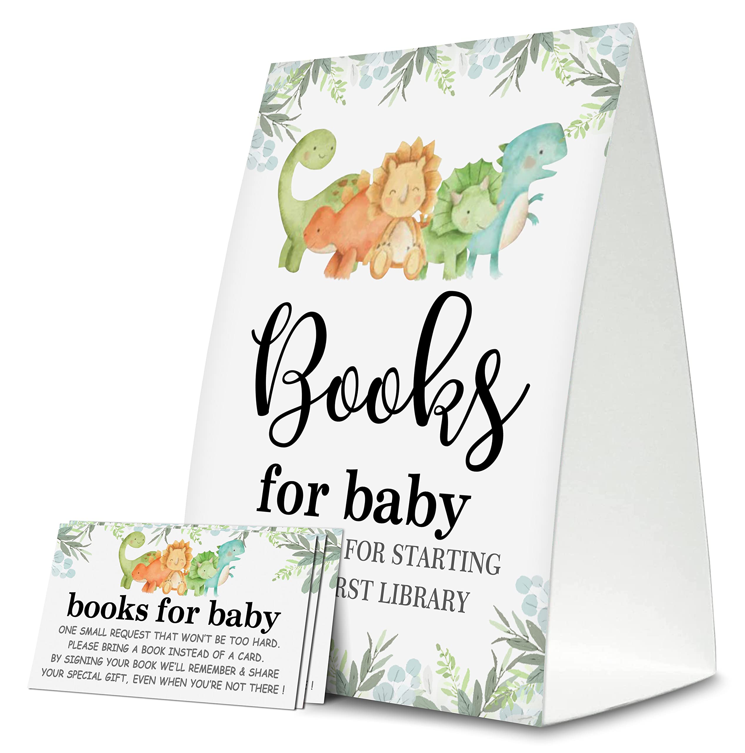 Yuansail Book Request For Baby Shower, Dinosaur Theme safari jungle animal baby cards books for, Party Favors For Baby Showers Game Cards, 1 Sign & 50 Cards Per Pack â (bb016-book)