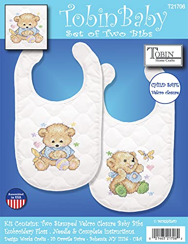 Tobin Bears Stamped for Cross Stitch Baby Bibs Kit 14" x 9"