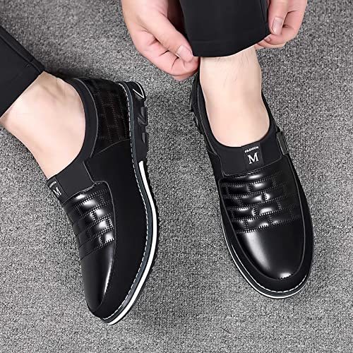 FASDNENDYS Fashion Style Men's Breathable Comfortable Business Slip On Work Leisure Solid Color Leather Shoes V11 Men Black