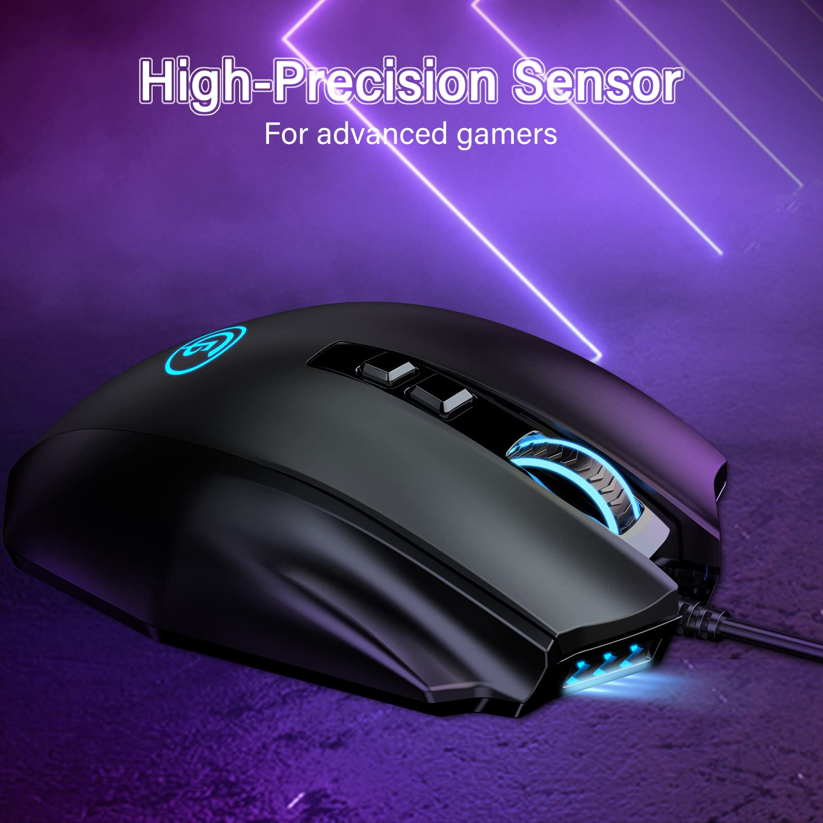 GF GOFREETECH Wired Gaming Mouse with Side Buttons, 7 Programmable Buttons, 5 Adjustable DPI, RGB LED Backlit USB Ergonomic Mouse for PC Laptop, Black