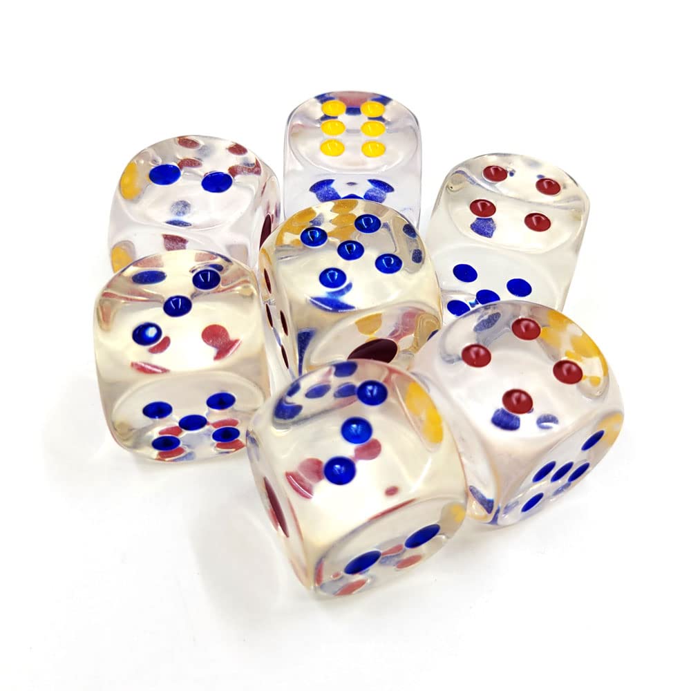 GFDay 24mm Jumbo Dice with Colored Dots, 6-Sided Transparent Dice, Fun Six-Sided Gaming Dice for Farkle, Ten Thousand, Cho-Han and Other Dice Games (Set of 6)