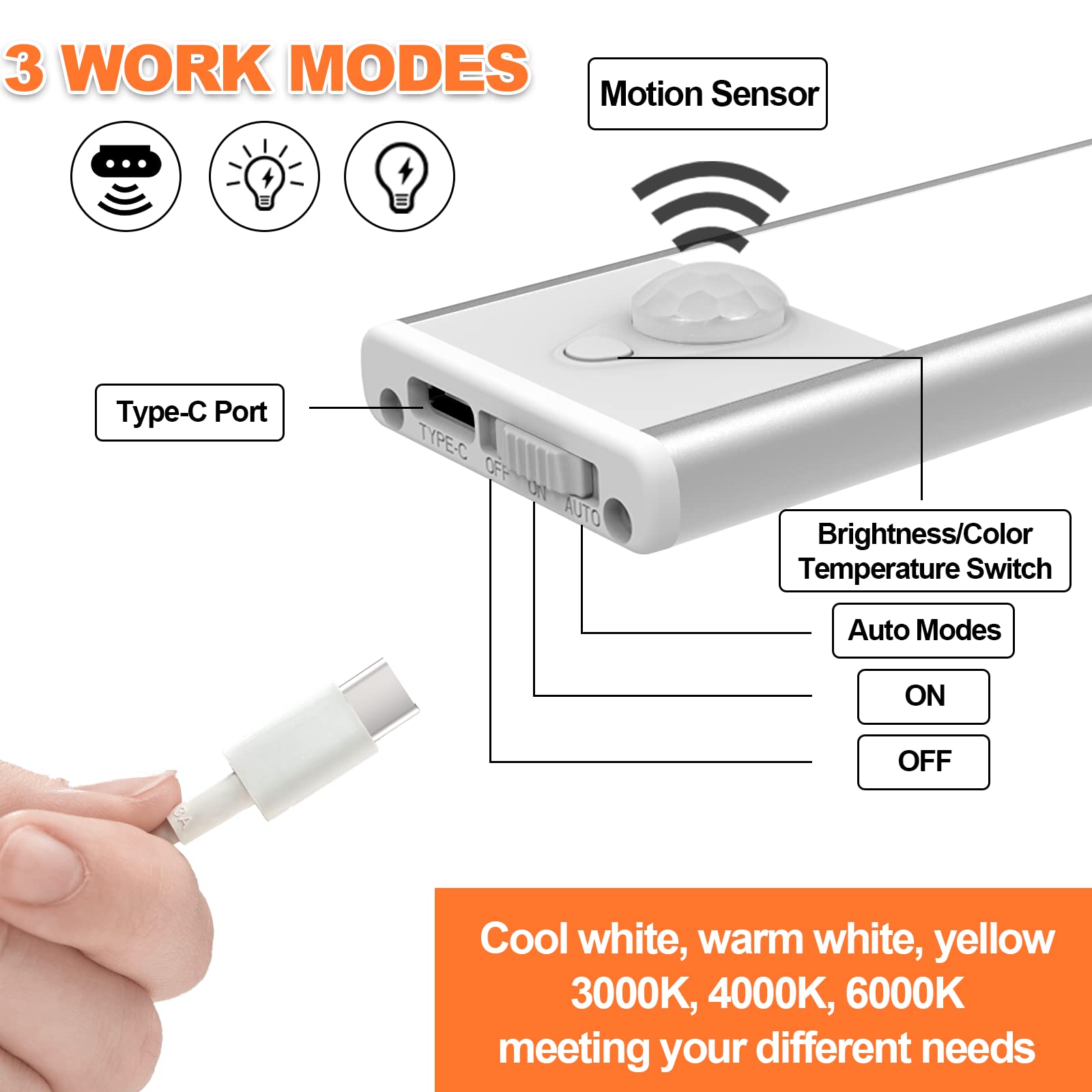 EAUTOR Under Cabinet Lights Motion Sensored β 126 LED Closet Lights Rechargeable Led Light Strip Motion Sensor Closet Lights Stick-On Magnetic Led Under Cabinet Lighting