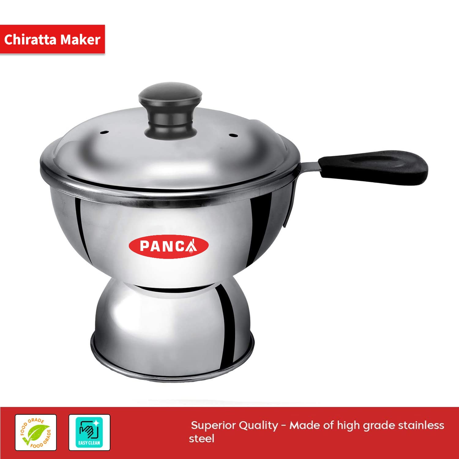Panca Stainless Steel Chiratta Puttu Maker, Chiratta Maker with Handle Use with Pressure Cooker Puttu Kutti Puttu Steamer Puttu Cooker Silver, Make in India