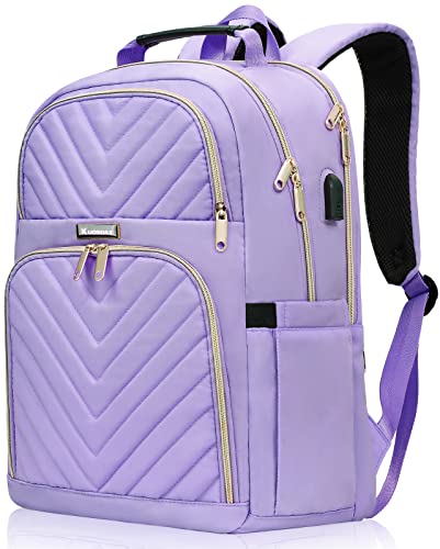 Kuosdaz Laptop Backpack for Women, School Backpack for Teens, 15.6 Inch Large Fashion College Bookbag for Girls with USB Charging Port, Women Work Travel Back Pack Purse Casual Daypacks, Purple