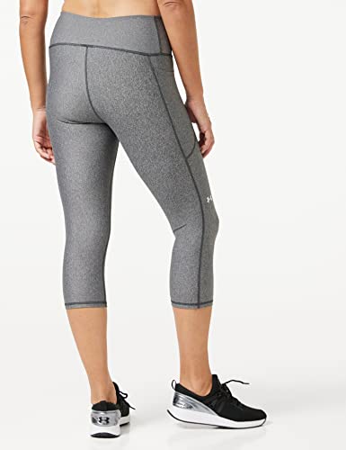 Under Armour Women's HeatGear Armour High Waisted Pocketed No-Slip Capri Leggings , Charcoal Light Heather (019)/White , Medium Short