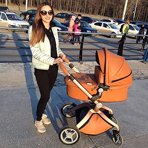 Hot Mom Baby Stroller: Baby Carriage with Adjustable Seat Height Angle and Four-Wheel Shock Absorption,Reversible,High Landscape and Fashional Pram (Brown-2)