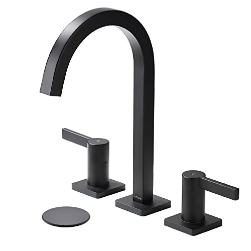 indare Matte Black Bathroom Faucet, 8 Inch Brass Widespread Bathroom Faucets for Sink 3 Hole, Bathroom Sink Faucet with Pop-Up Drain & Supply Lines, 110104-PB