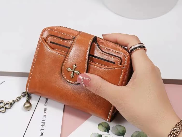 GGOOB Small Wallet for Women Zip Bifold Vintage Wallet Goth Purse Mini Leather Cash Wallets with Zipper Coin Pocket (Black,Small)