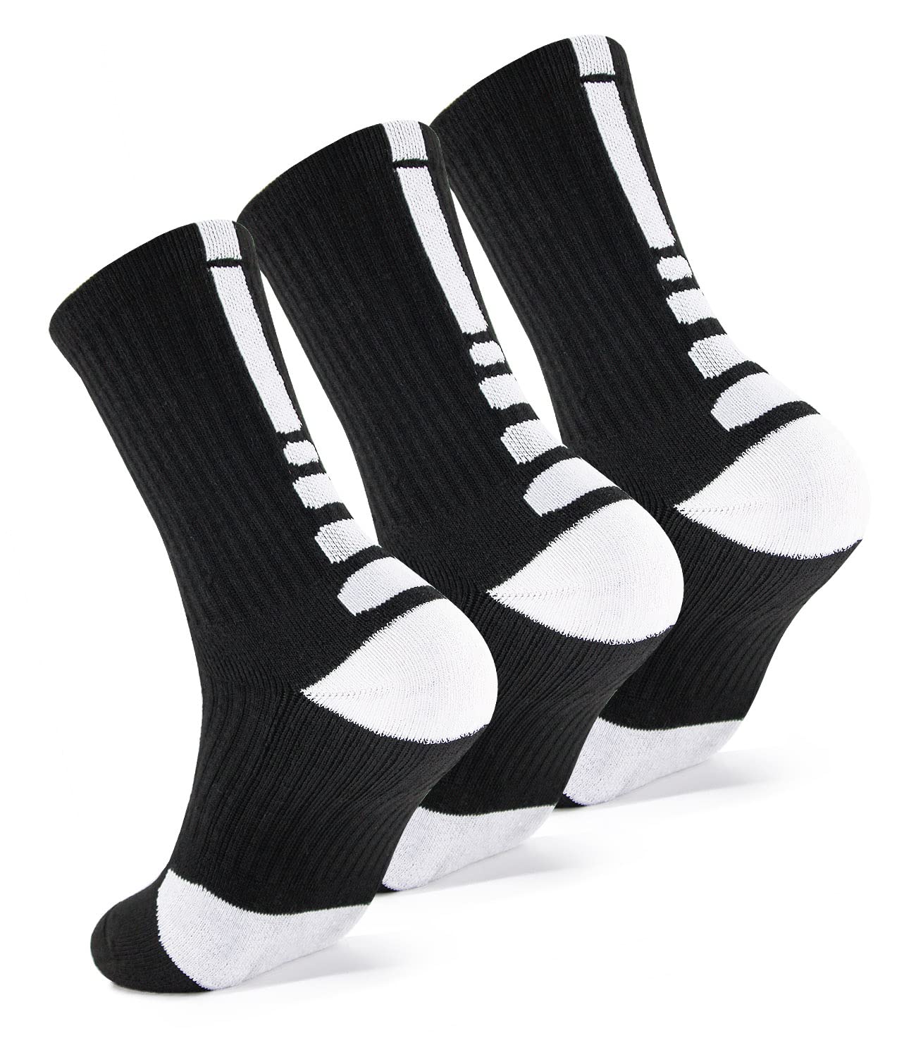 GOQCN Boys Basketball Socks, A 3 Pairs Black, 8-12 Years