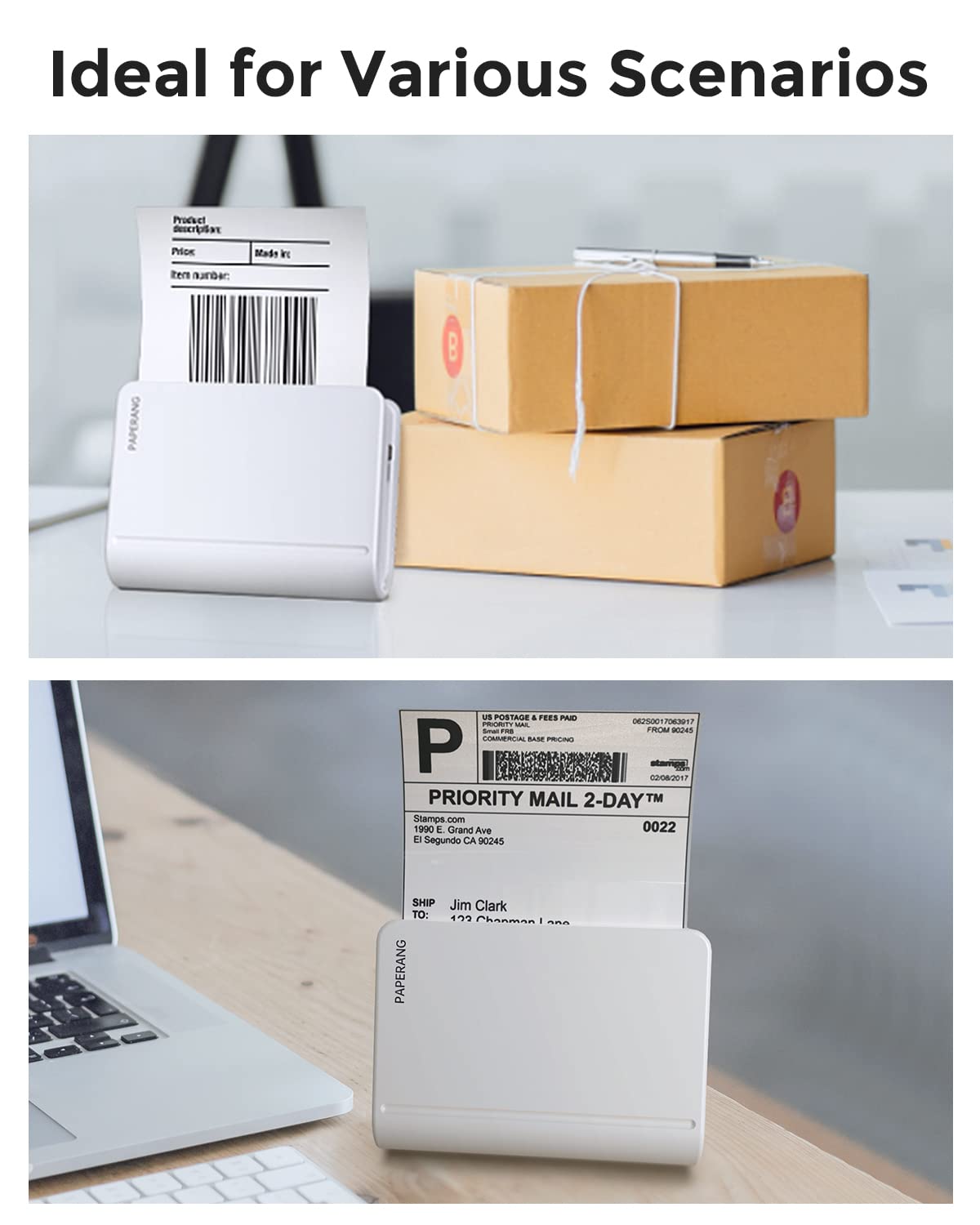 paperang Bluetooth Label Printer, 300 dpi Thermal Label Printer, C1S Portable Pinter Supports 2/3/4-Inch (57/80/110mm) Thermal Printer Supports Shipping Labels, Barcode Labels, Household Labels, etc