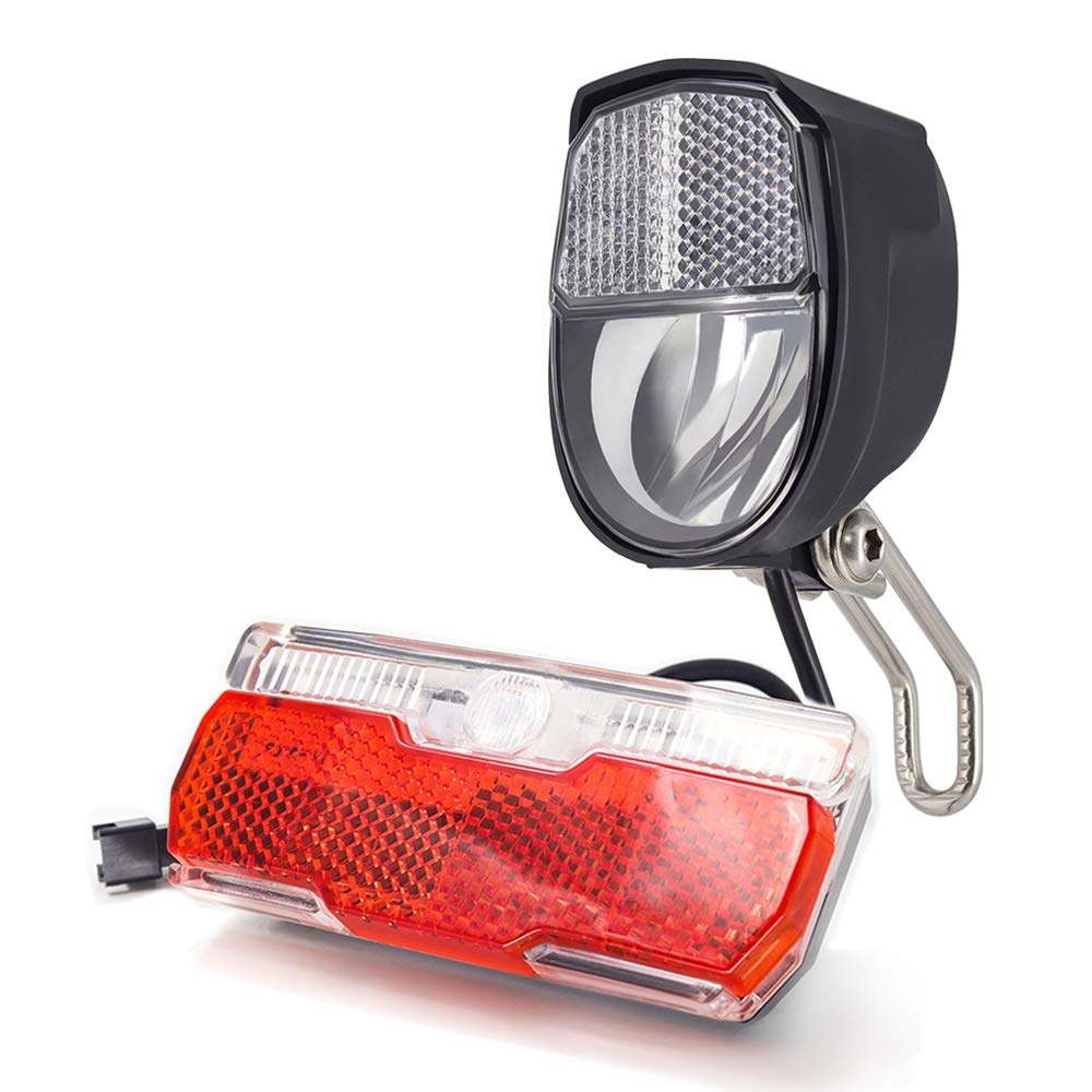 Electric Bicycle Light Set Headlight and Rear Light, Ebike Rear Rack Carrier Safety LED Tail Light, Ebike Front Light 12V 24V 36V 48V, Easy to Install for Adults and Kids (2 pc)
