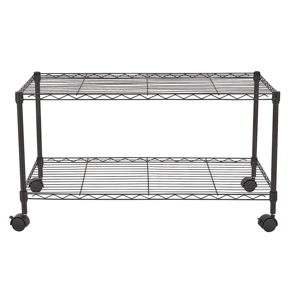 QXDRAGON Medium Adjustable, Heavy Duty Storage Shelving Unit on Wheel Casters, Metal Organizer Wire Rack, Black (2-Shelf, 35.43" L x 17.72" W x 19.29" H)