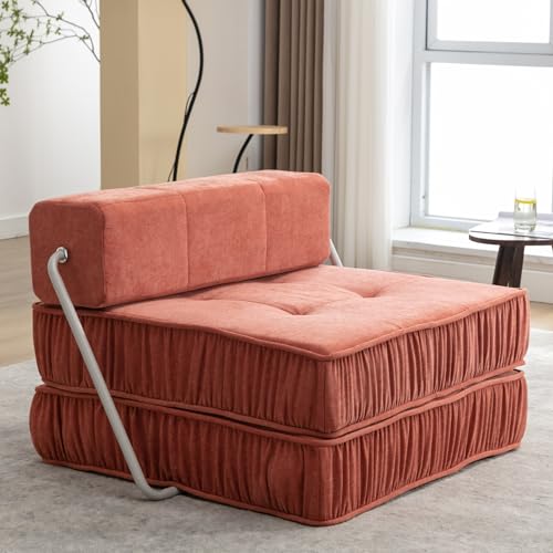 Lighluxstly Convertible Folding Sofa Bed-Sleeper Chair Futon with Pillow Memory Foam Foldable Mattress Twin Size Couch for Living Room Office Apartment,Orange
