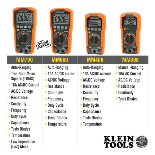 Klein Tools MM600 Multimeter, Digital Auto-Ranging, AC/DC Voltage and Current, Temperature, Frequency, Continuity, More, 1000V