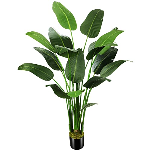 OXLLXO 6.5ft Artificial Silk Bird of Paradise Palm Tree (78in) with 17 Trunks Faux Tree and Plastic Nursery Pot, Fake Plant for Office House Farmhouse Living Room Home Decor (Indoor/Outdoor)