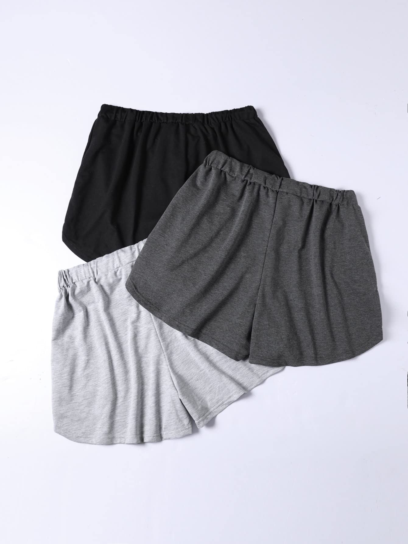 GORGLITTER Women's Plus 3 Piece Casual Sweat Shorts Drawstring Summer Workout Shorts Black and Grey 3X-Large Plus