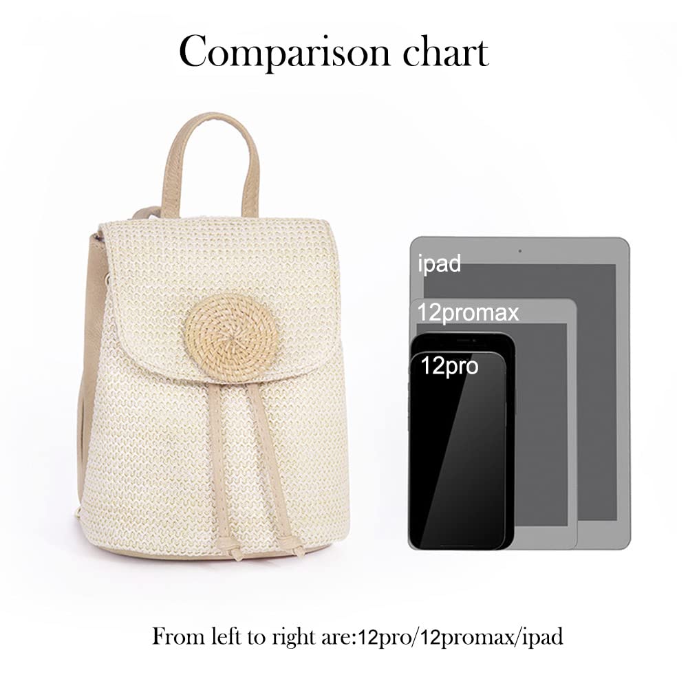 Gogobear Womens Small Straw Backpack Rattan Bags Summer Handmade Casual Shoulder Bag with Flap Drawstring (Beige)