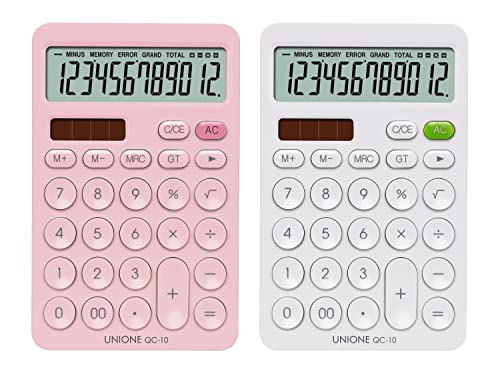 UNIONE Pink Calculator with a Bright LCD, Dual Power Handheld Desktop. Color. Business, Office, High School (4×6.6in)
