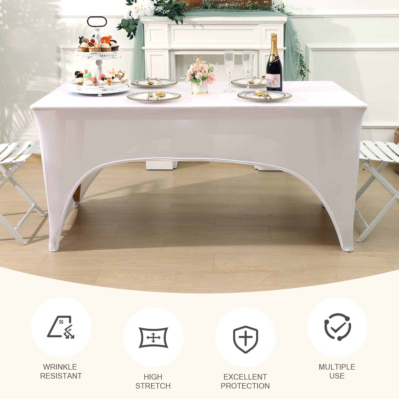 Fixwal 6FT Fitted Tablecloth, 2 Pack Table Covers for 6 Foot Tables, Table Cloth Rectangle Table, White Spandex Table Cover (72L x 30W x 30H Inch)